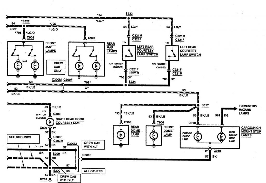 Ford F53 (1997) – wiring diagrams – courtesy lamps - Carknowledge.info